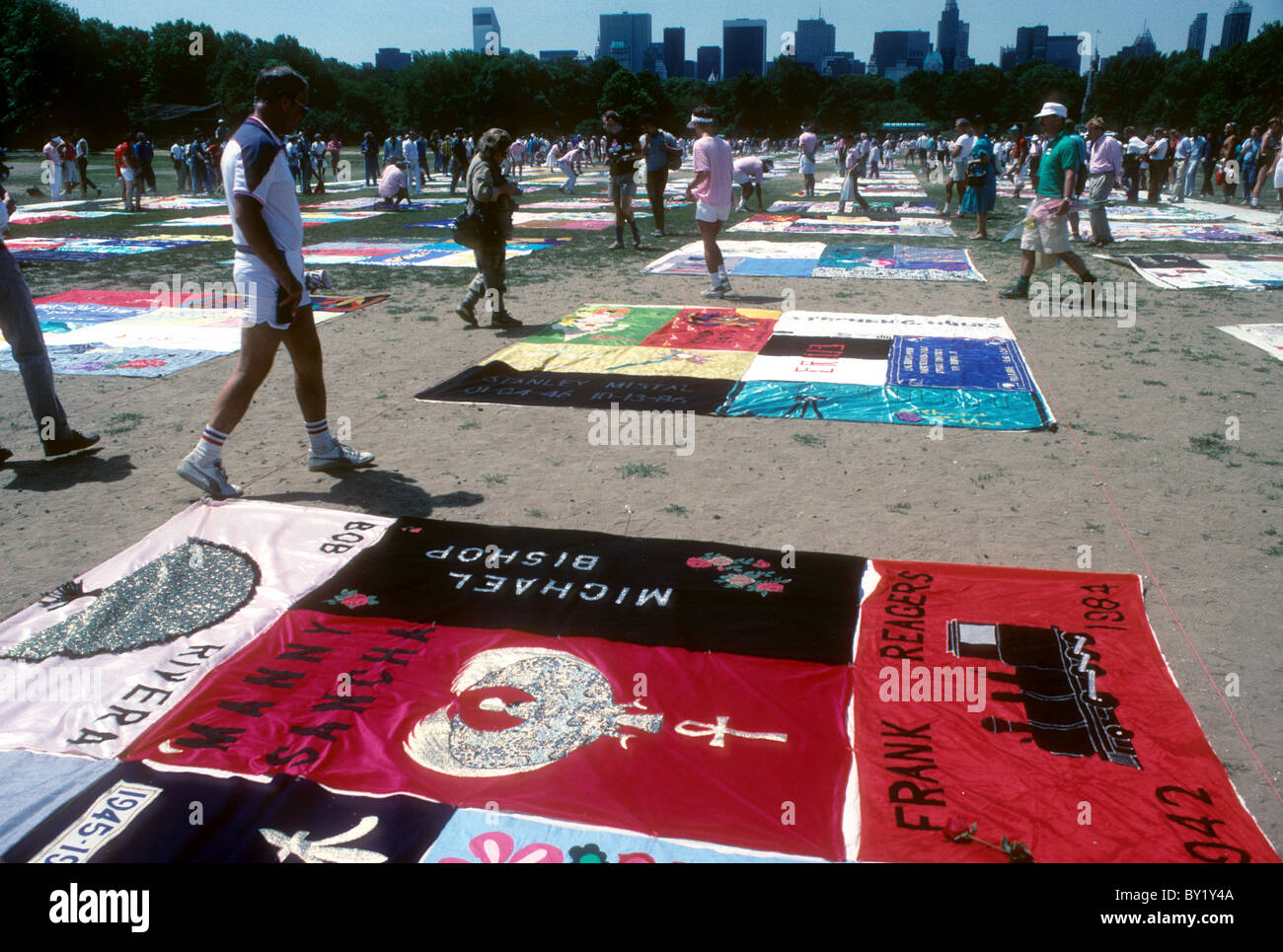 The AIDS Quilt on display in Central Park in New York in June 1993 ...