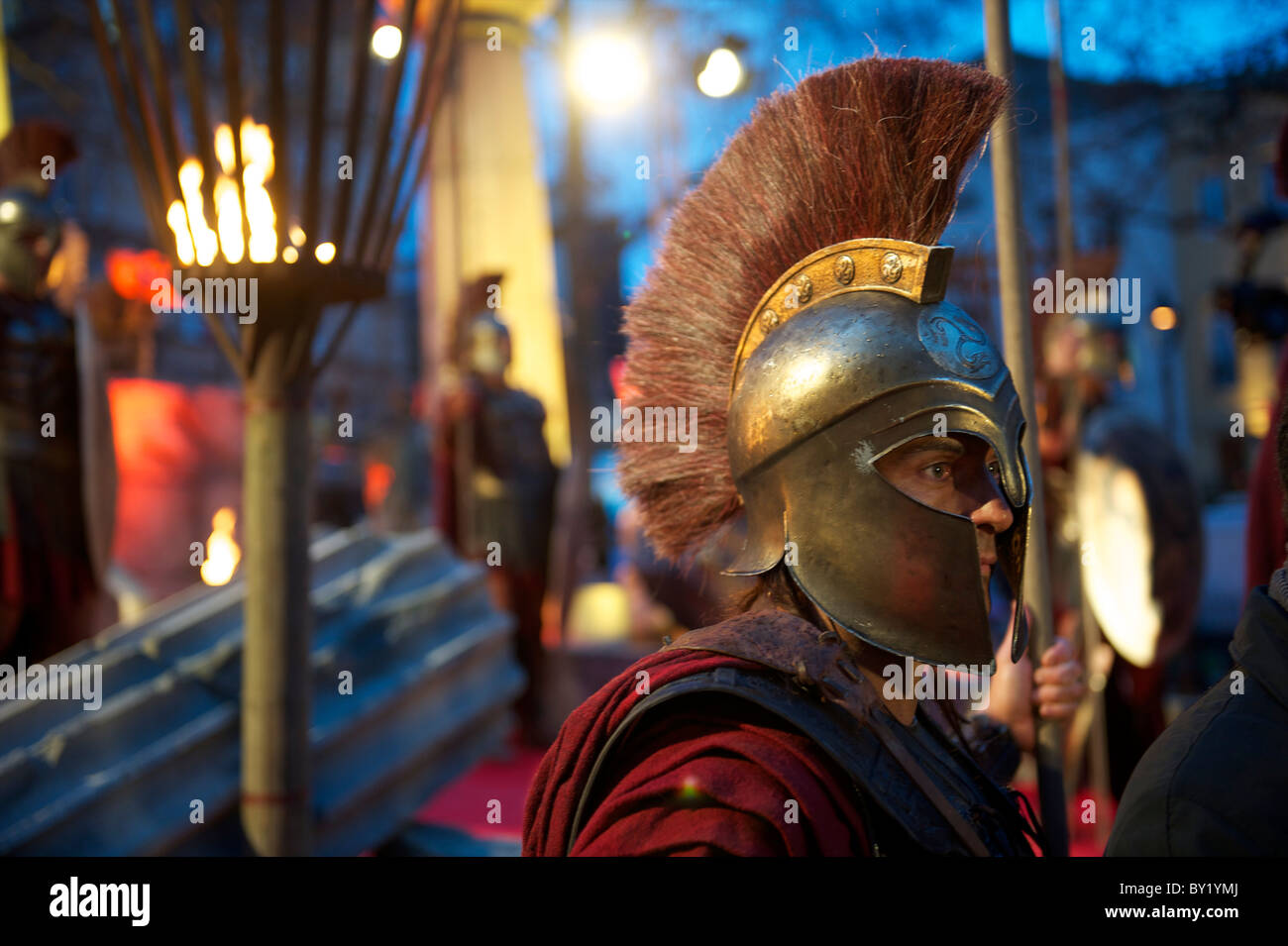 A Greek sentry observes the red carpet fanfare at the world premiere of ...