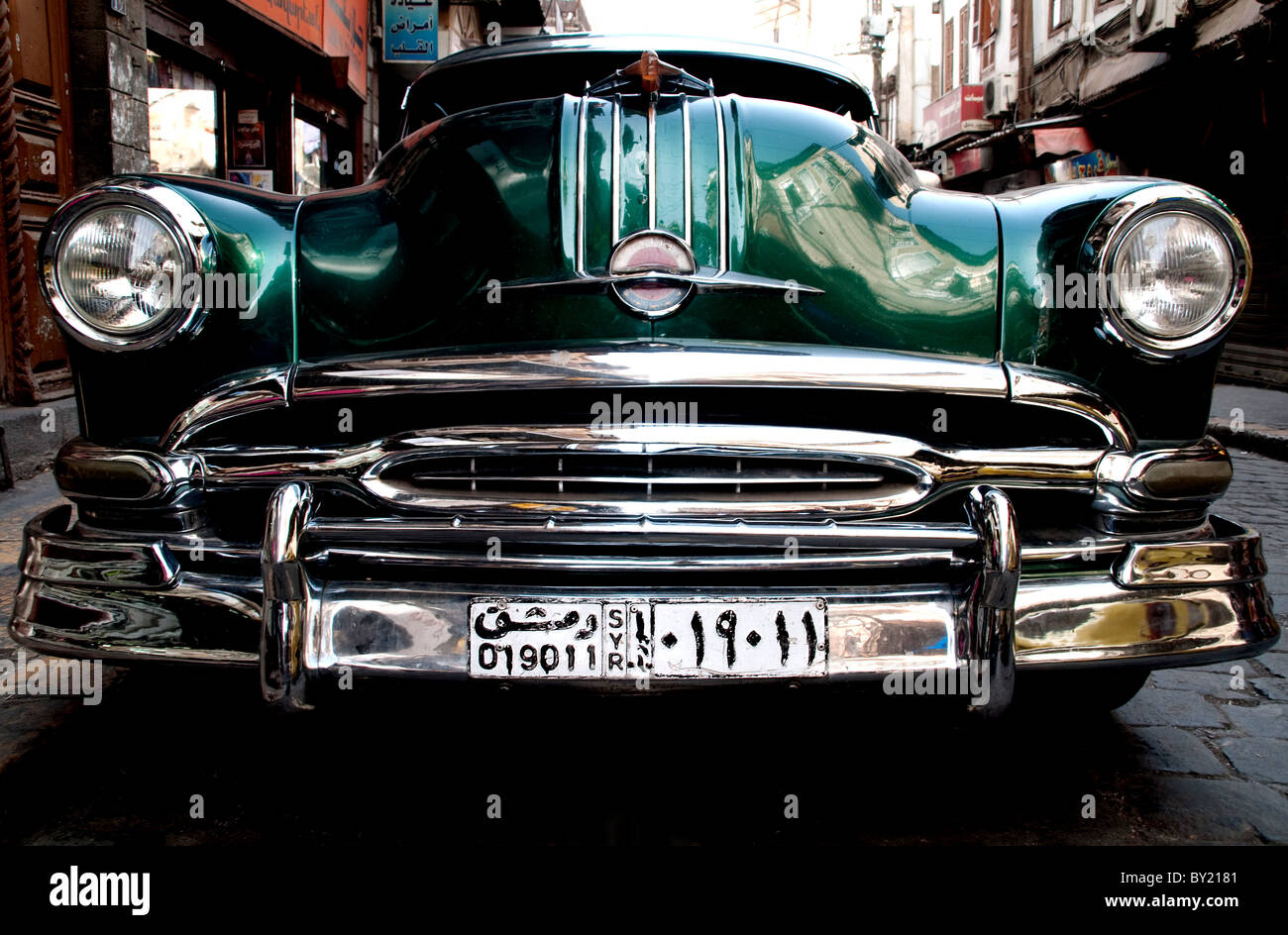 A vintage 1950's classic car parked in the street in the Bab Touma ...