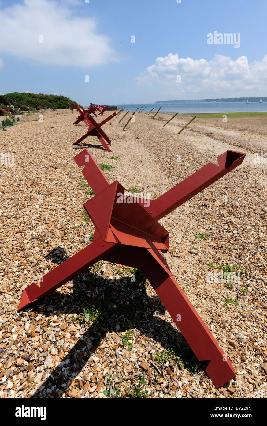 Beach defences during a D-Day re-enactment at Lepe Country Park, New ...