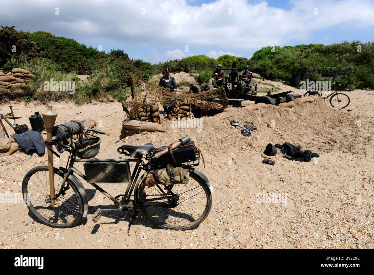 A German Machine Gun emplacement during a D-Day re-enactment at Lepe ...