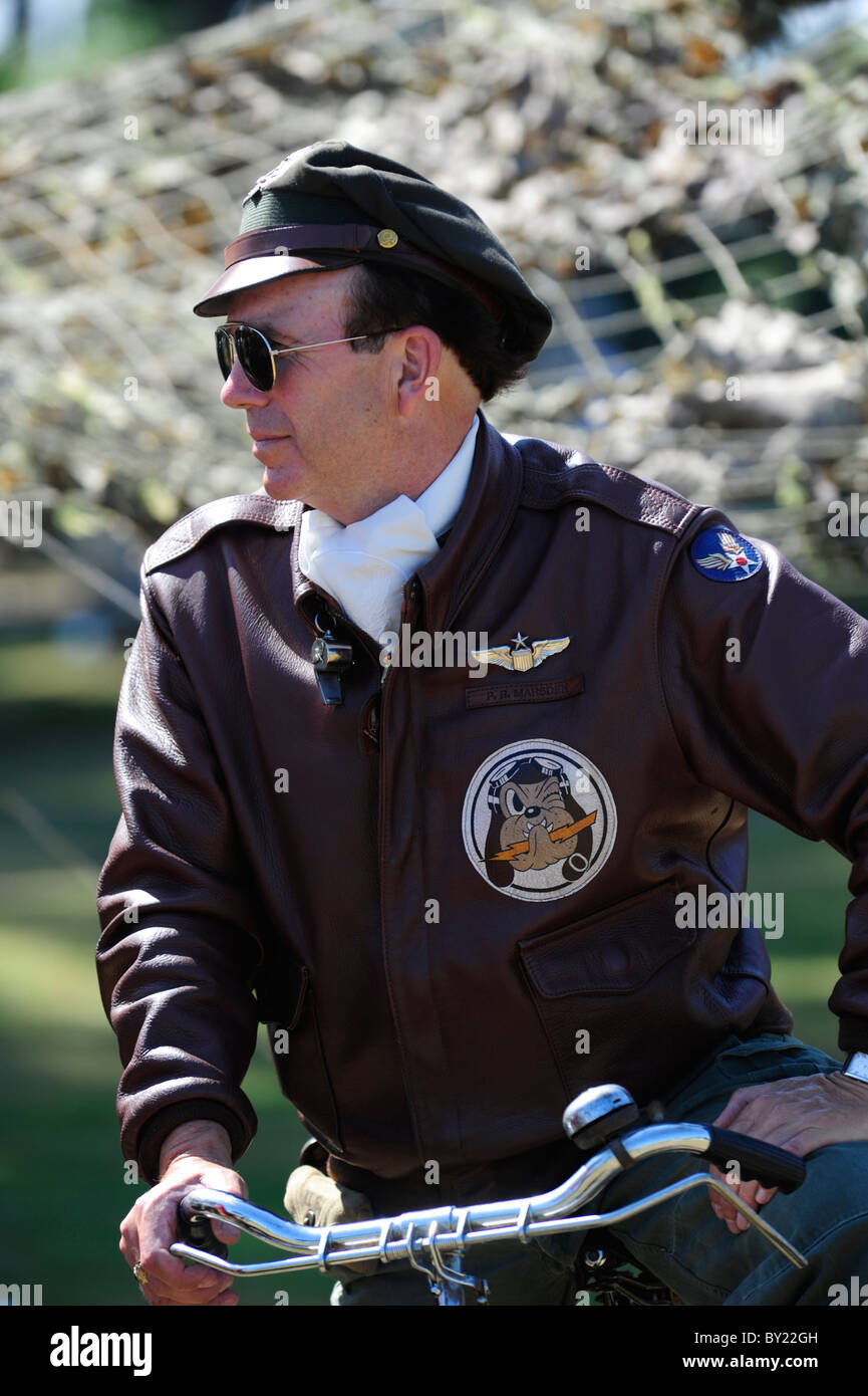 An enthusiast acting as an American Air Force Pilot during a D-Day re ...