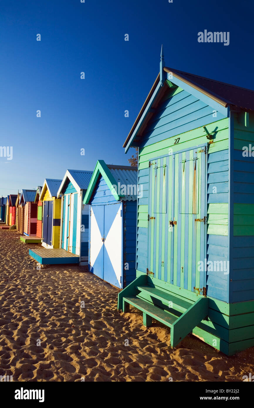 Australia, Victoria, Melbourne. Colourful beach huts at Brighton Beach ...