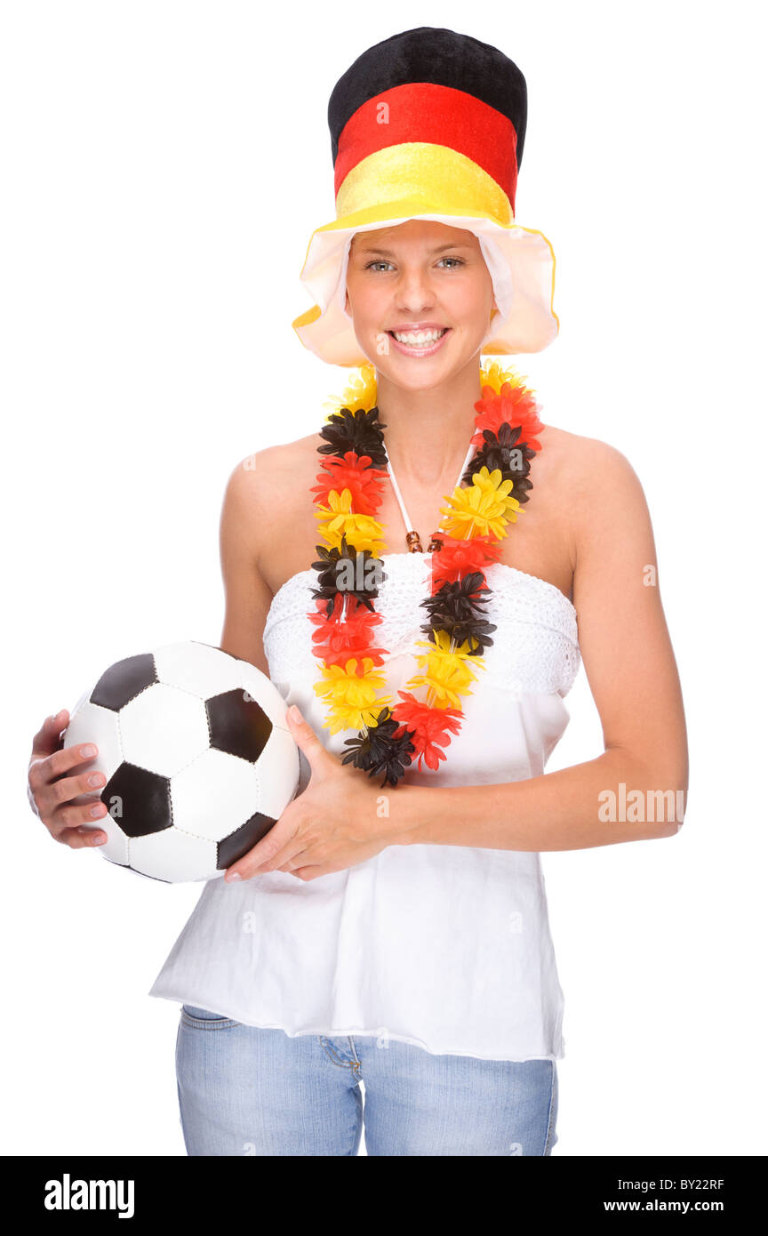 Full isolated portrait of a beautiful german soccer fan Stock Photo - Alamy
