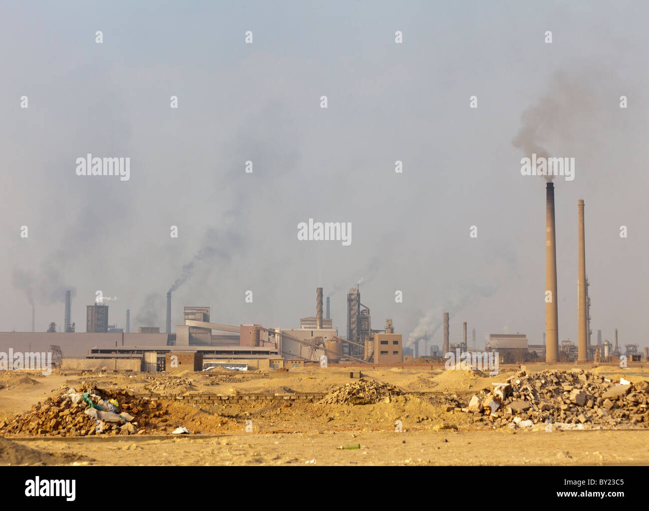 factories pouring out polluted smoke, Helwan, Cairo, Egypt Stock Photo ...