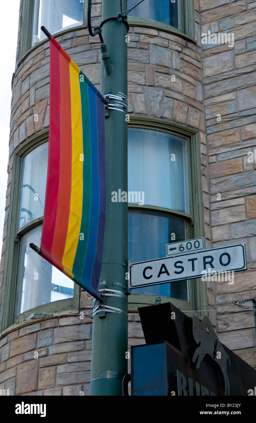 Rainbow flag on Castro Street in the gay Castro District of San ...