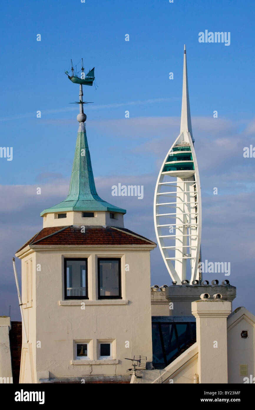 Old Portsmouth building in the foreground with modern Spinnaker Tower ...