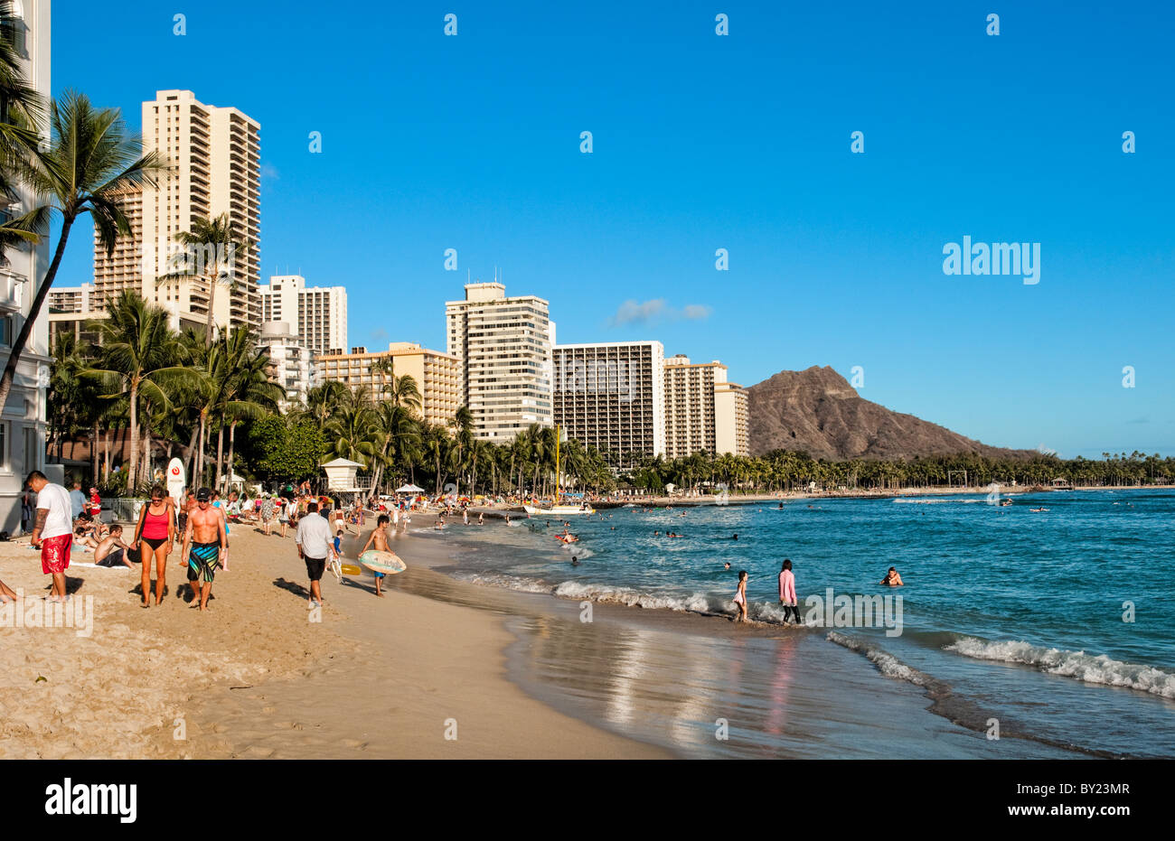 Famous Waikiki Beach with Diamond Head in Honolulu Hawaii in Oahu Stock ...