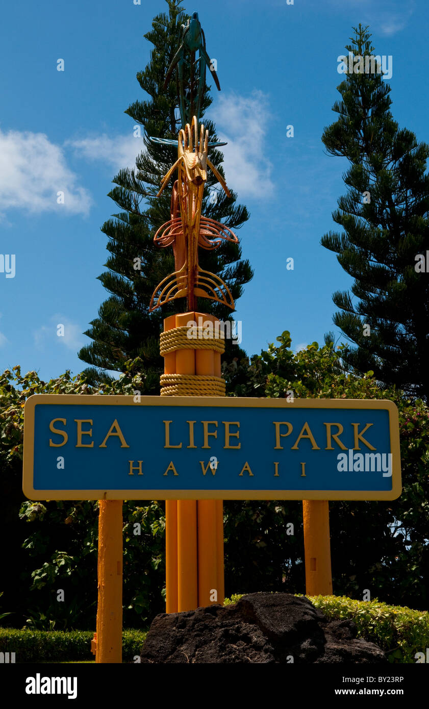 Sign for amusement park called Sea Life Park in Oahu near Honolulu ...