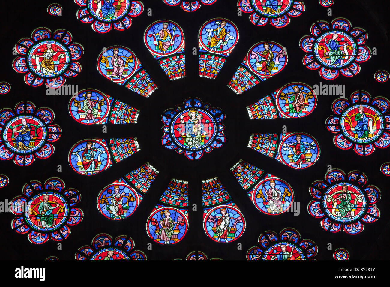 France, Aquitaine, Pau. A stained glass window in the Church of St ...