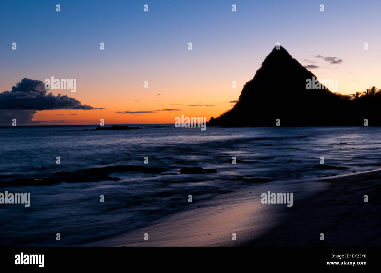 Waianae Pokai Bay Hawaii twilight colorful shots of beach and rocks in ...