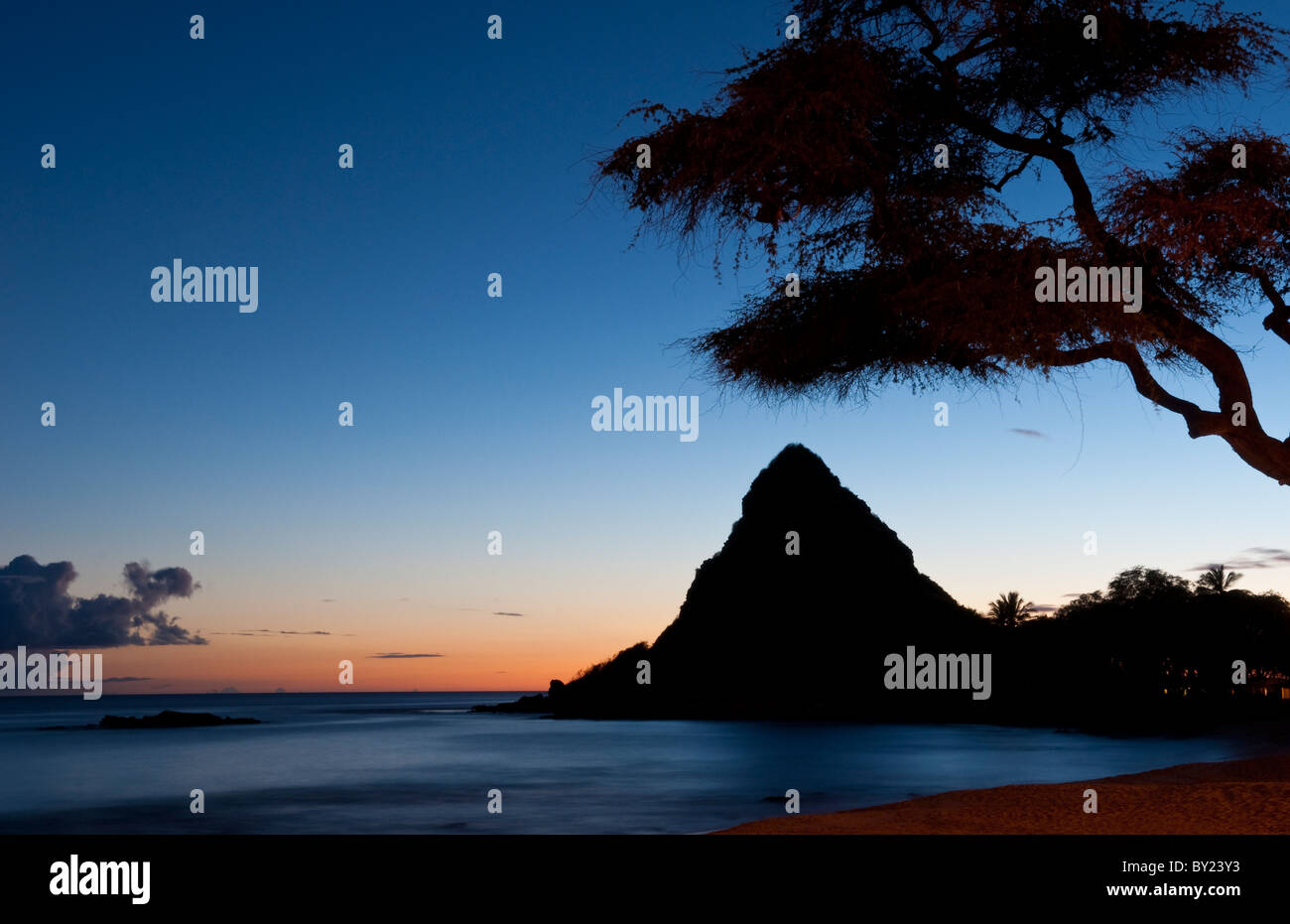 Waianae Pokai Bay Hawaii twilight colorful shots of beach and rocks in ...