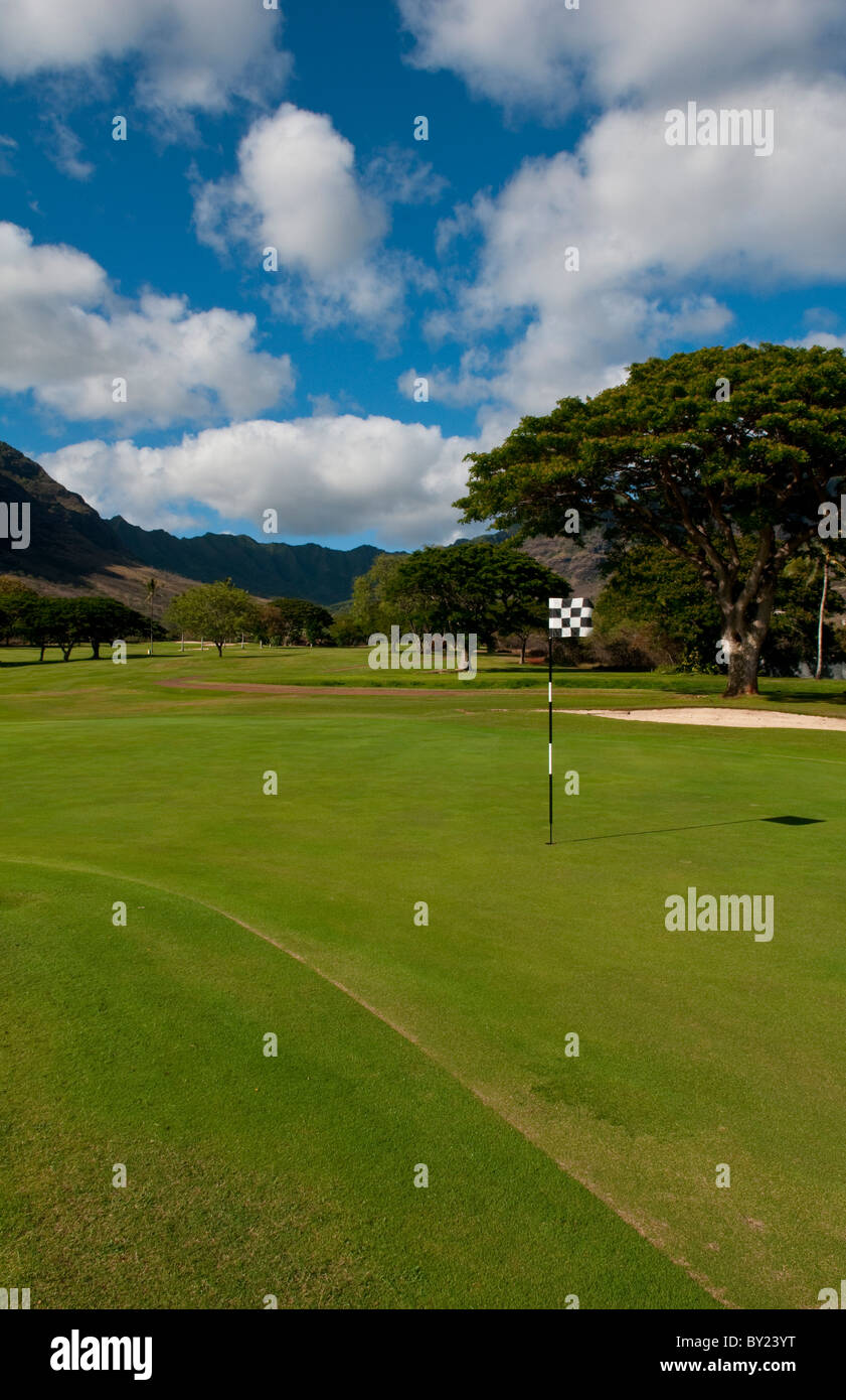 Hawaii golf hole 18 at Makaha Resort in Oahu in Waianae Stock Photo - Alamy