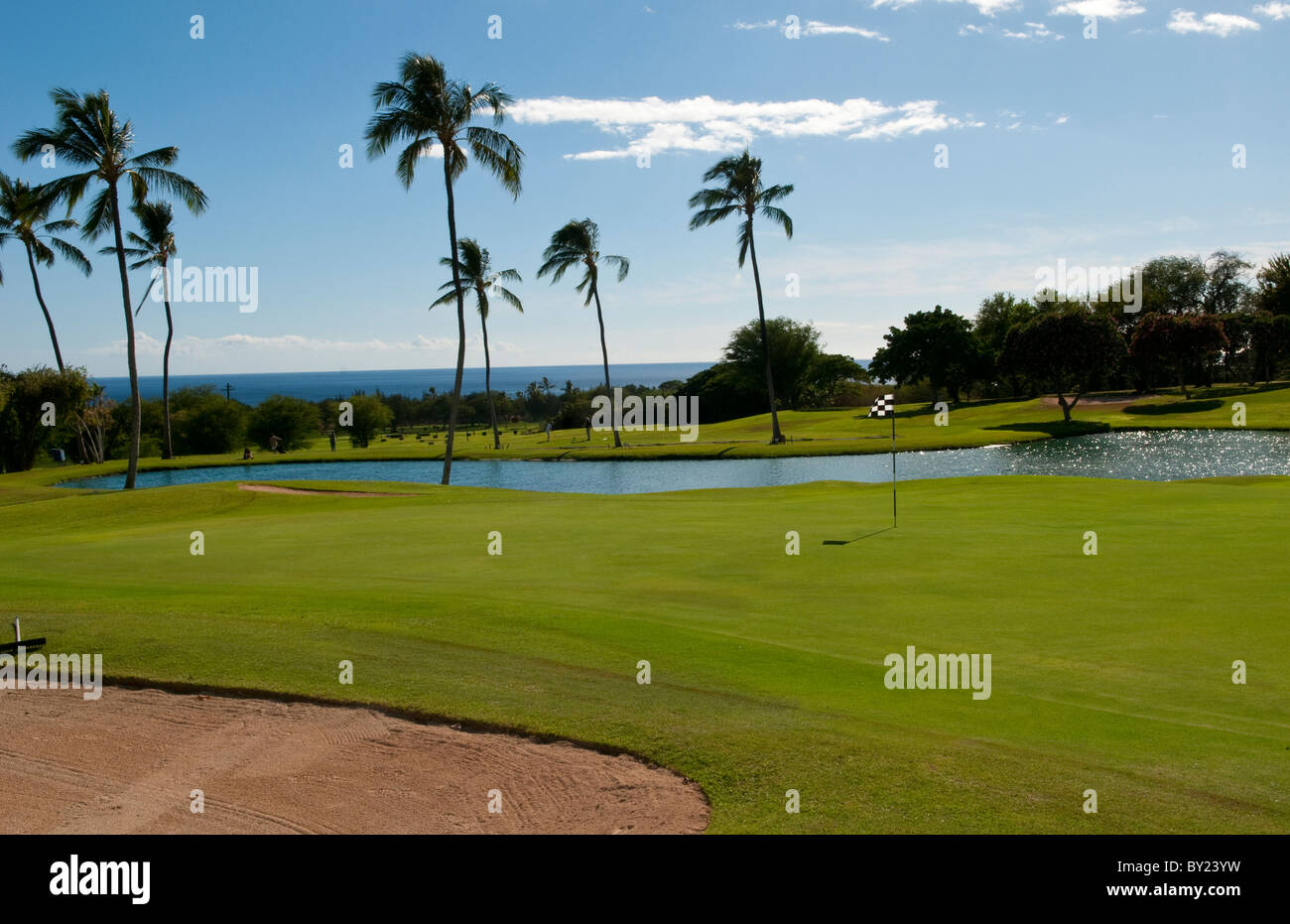 Hawaii golf hole 9 at Makaha Resort in Oahu with lake in Waianae Stock ...