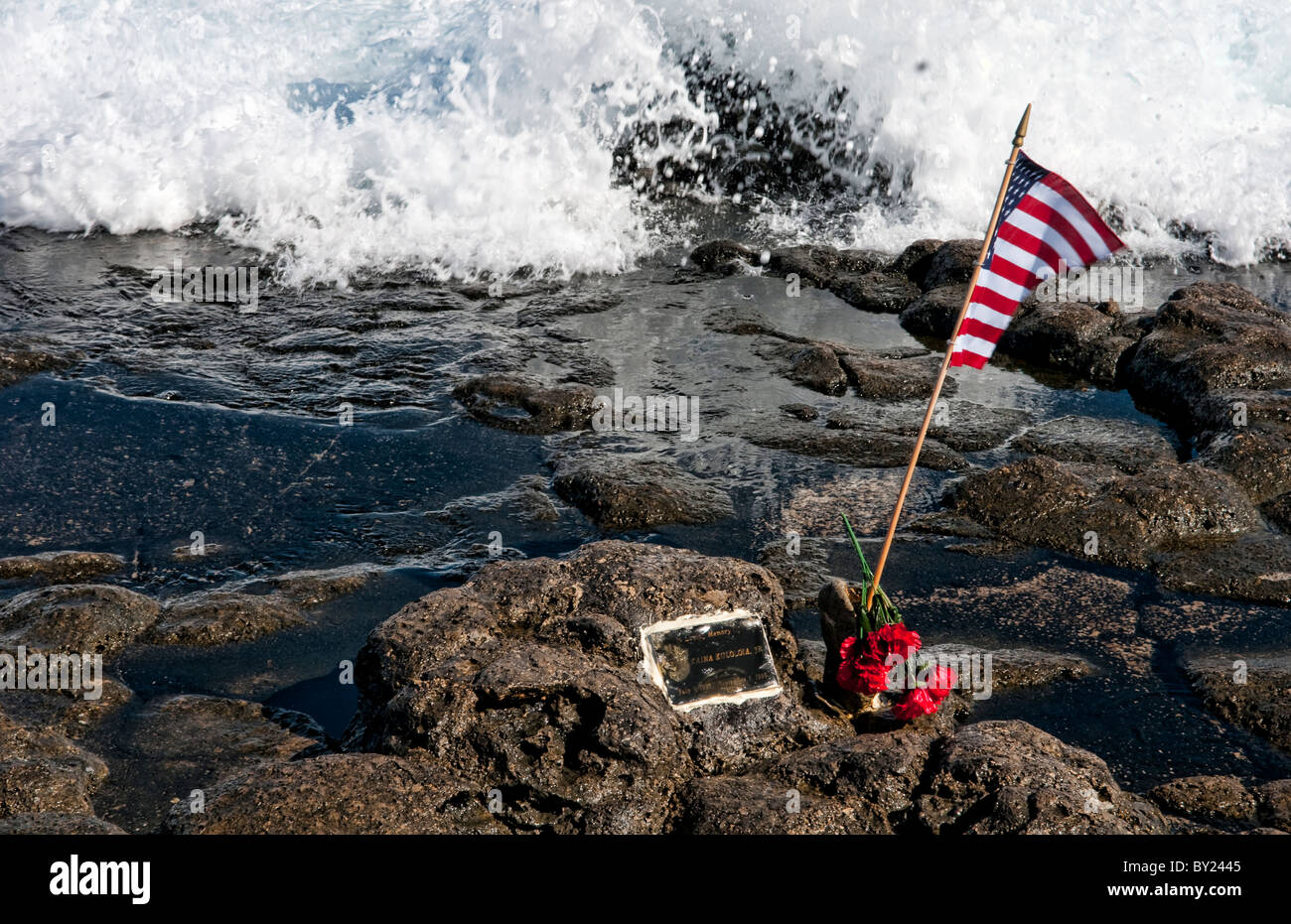 Hawaii Honolulu waves of ocean and memorial to slain surfer who died ...