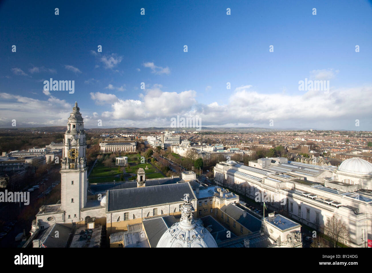 City Hall Clock Tower, Cardiff City Centre Stock Photo - Alamy