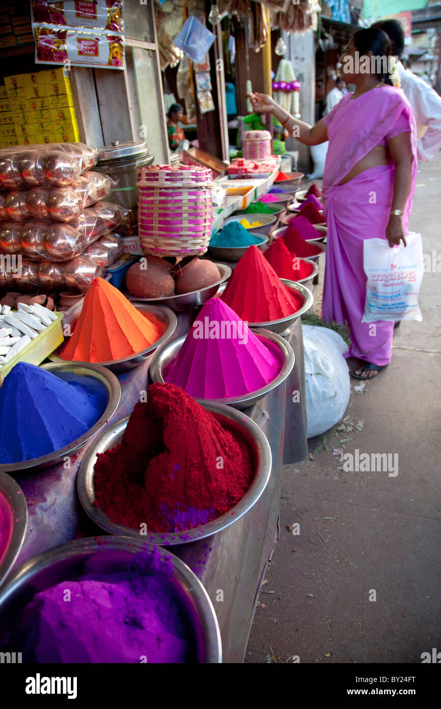 India, Mysore. A lady shops for dye at a market in Mysore Stock Photo ...