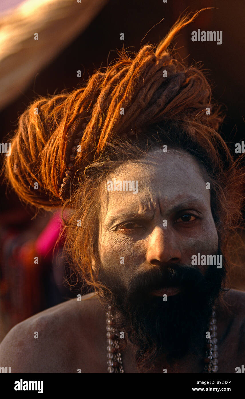 India, Uttar Pradesh, Allahabad. A sadhu, or Hindu ascetic, from the ...