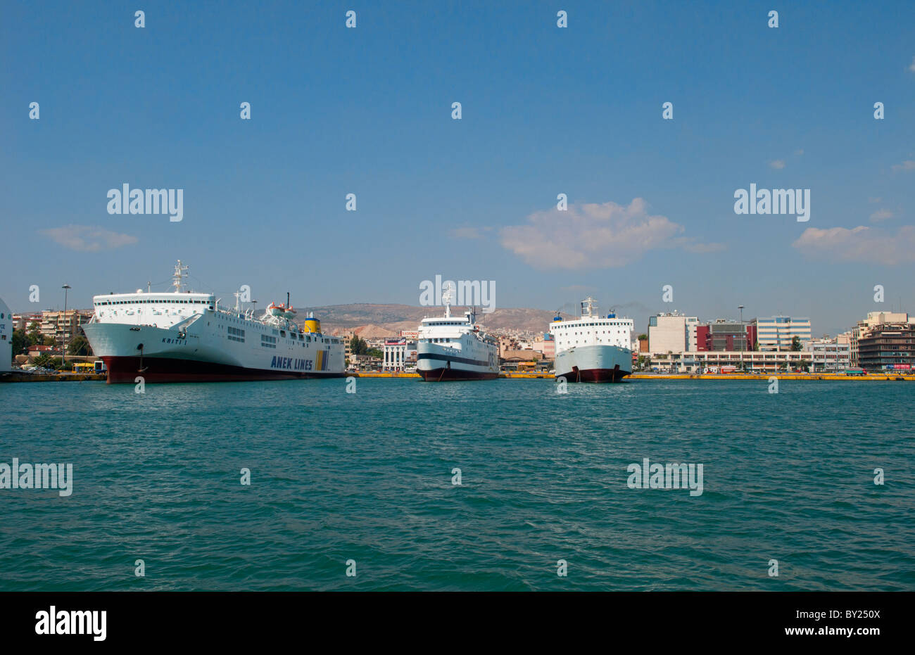 Daytime ferry ride from Piraeus port in Athens Greece of ferry launches ...