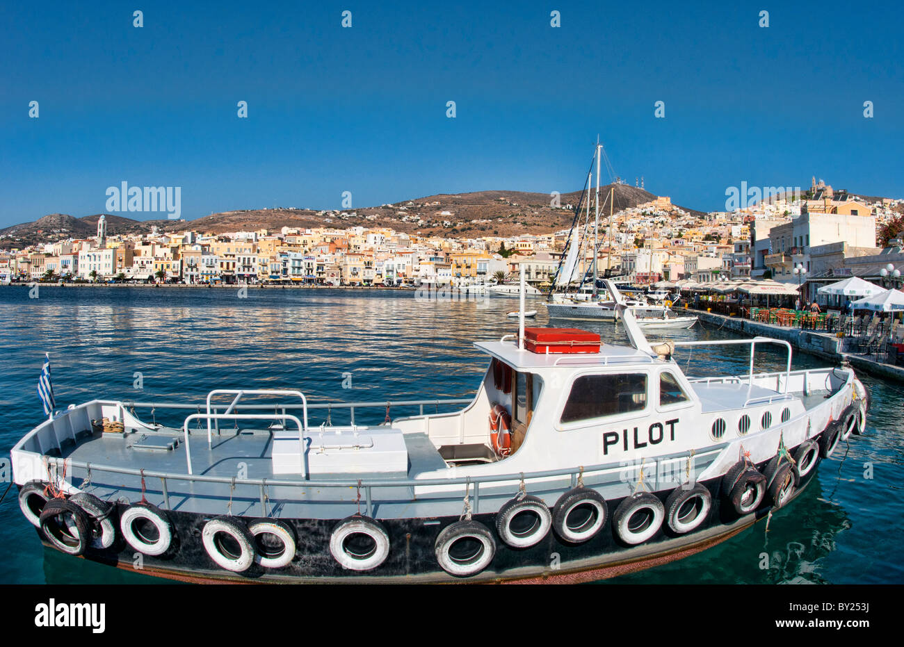 Syros Greece Islands in Hermoupolis capital in marina harbor boats ...