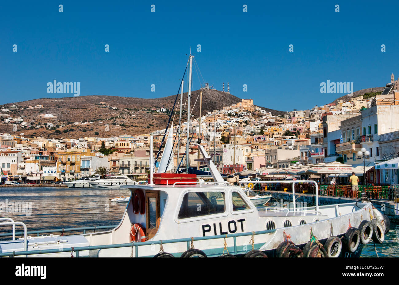 Syros Greece Islands in Hermoupolis capital in marina harbor boats ...