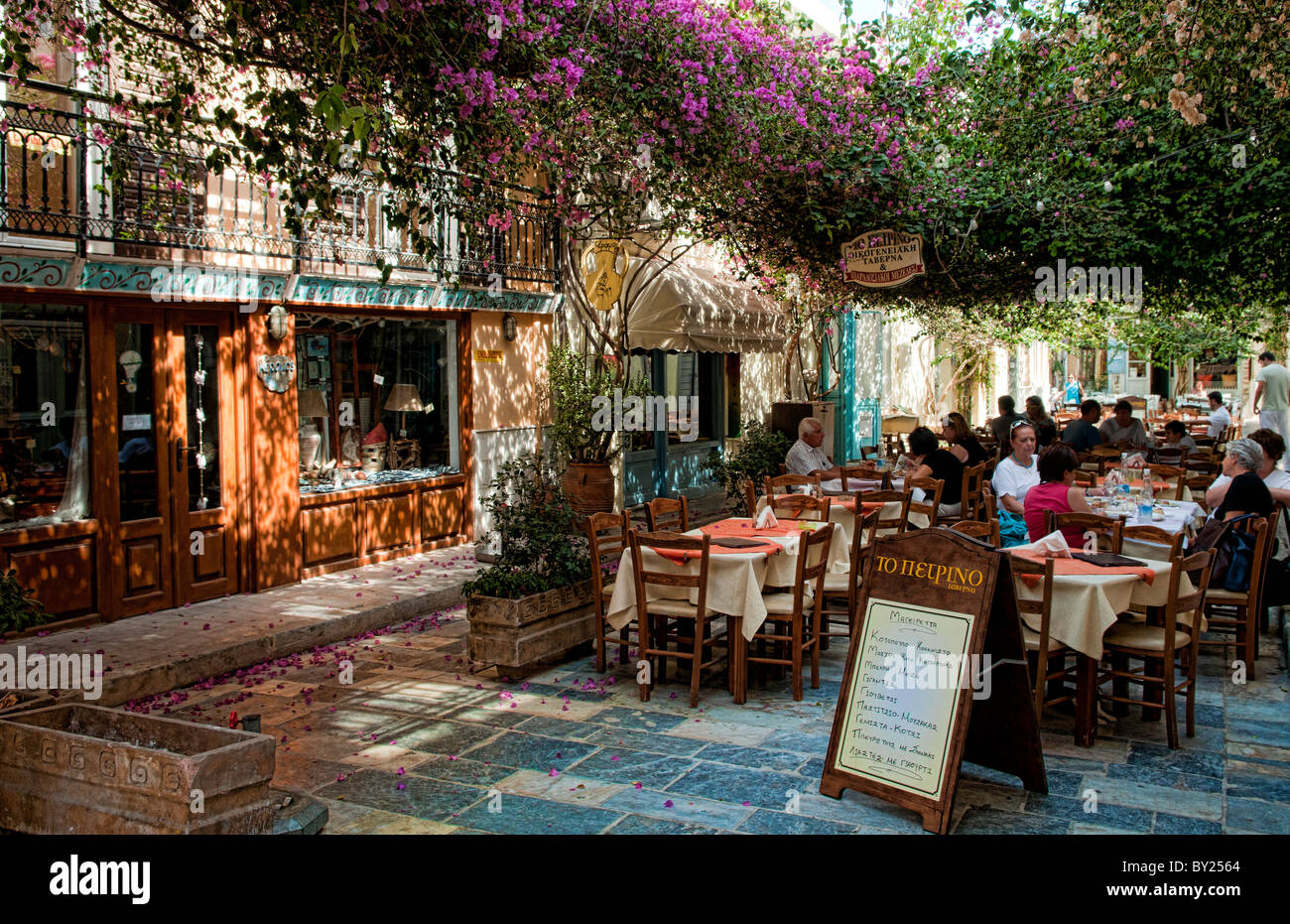 Cafe in downtown area of capital of Syros called Hermoupolis with ...