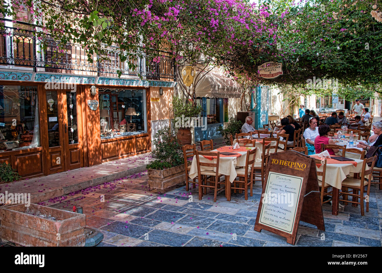 Cafe in downtown area of capital of Syros called Hermoupolis with ...
