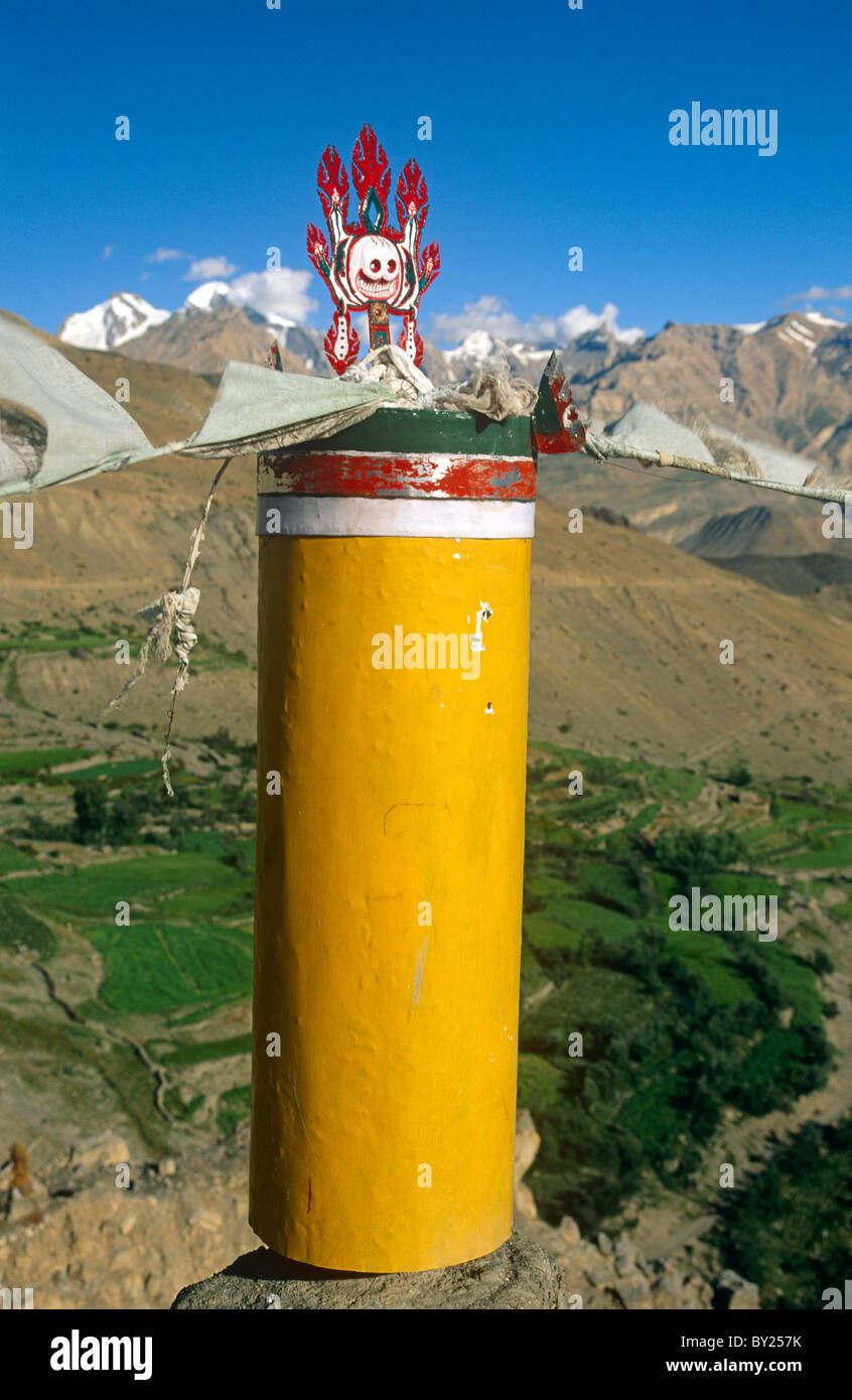 India, Himachal Pradesh, Spiti, Spiti Valley, Dhankar. A decorative ...