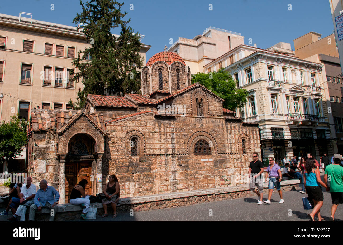 Busy downtown street in Plaka area of Athens Greece with shopping and ...