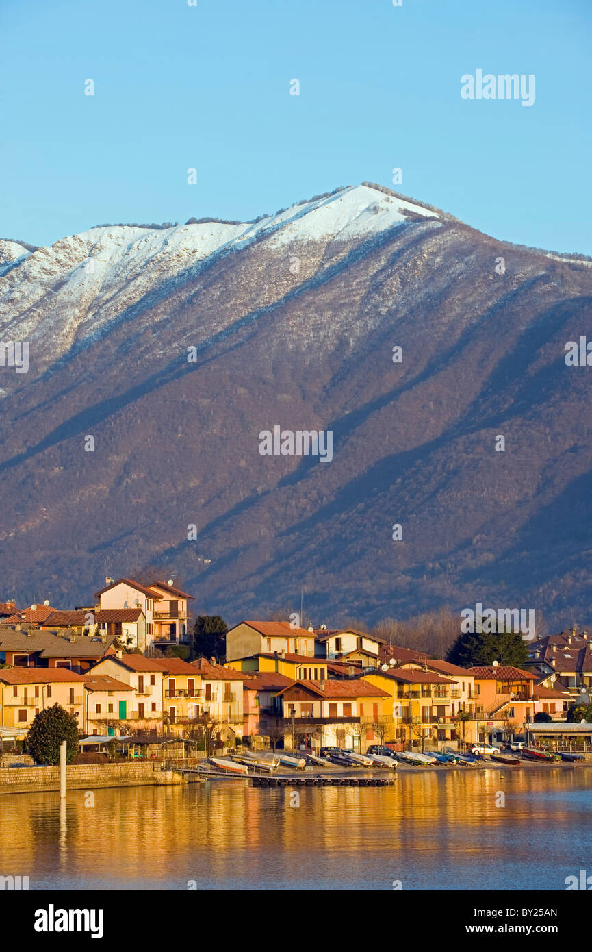 Europe, Italy, Lombardy, Lakes District, Feriolo town, sunrise on Lake ...