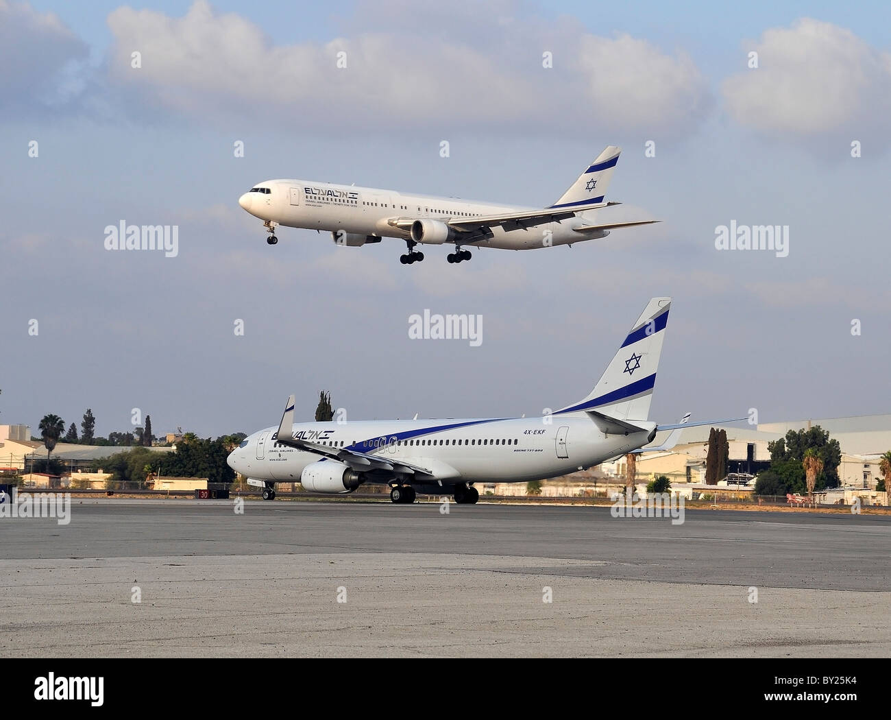 Israel, Ben-Gurion international Airport. Two El Al Passanger planes ...