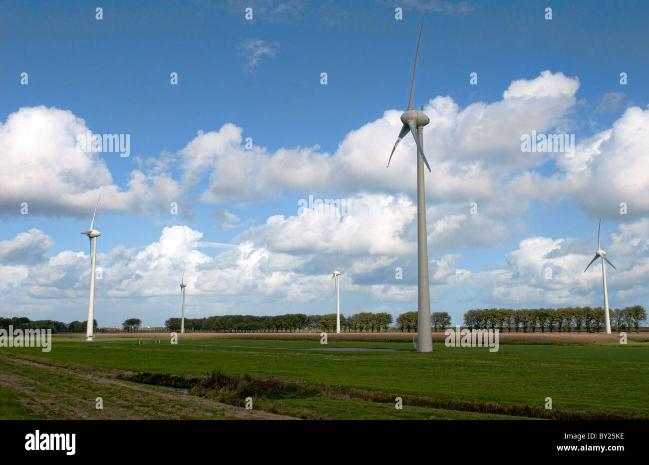 Wind energy wind mills large in farmland outside of Amsterdam Holland ...