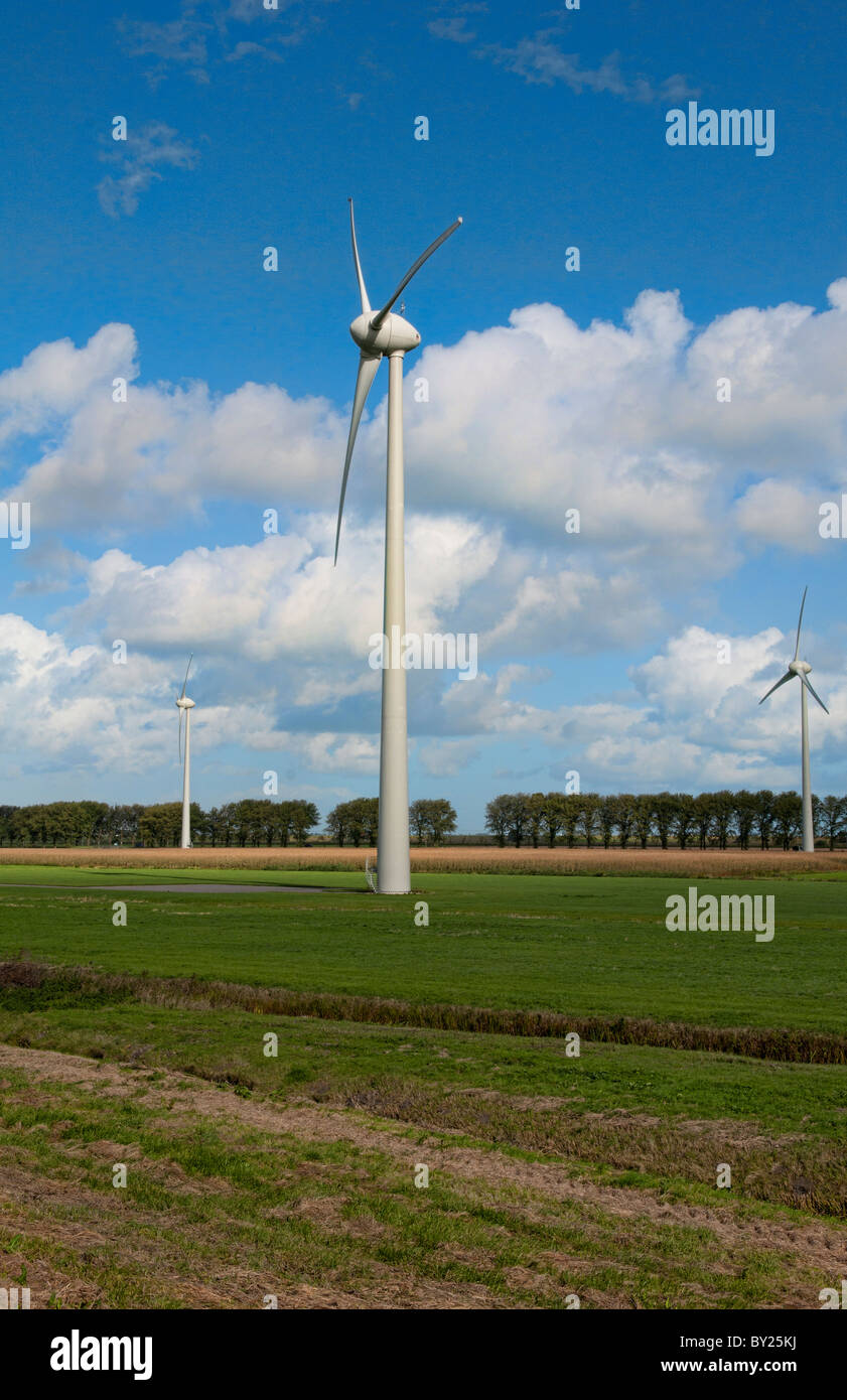 Wind energy wind mills large in farmland outside of Amsterdam Holland ...