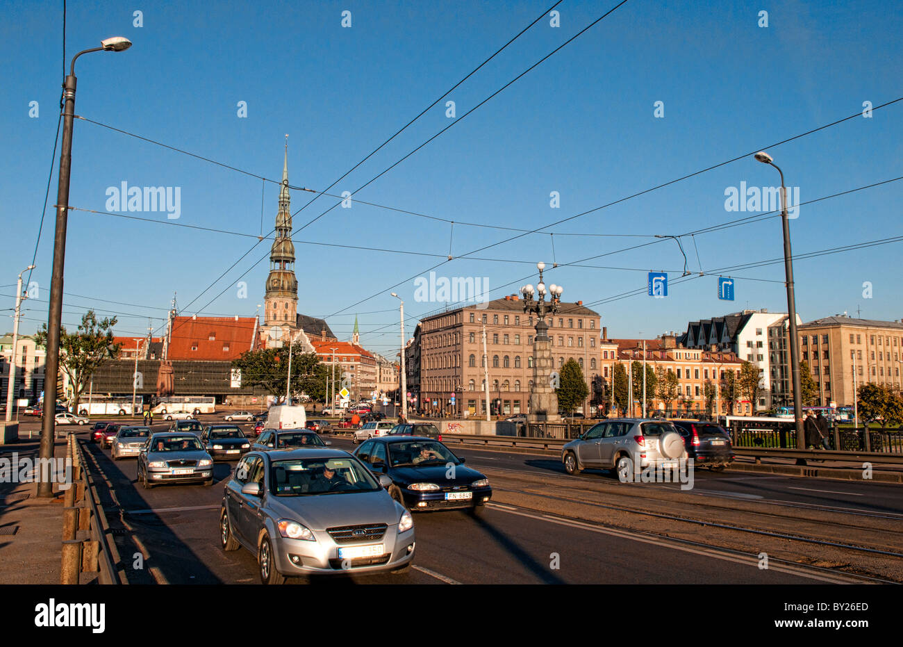 Riga Latvia modern capital with traffic on street busy modern improved ...