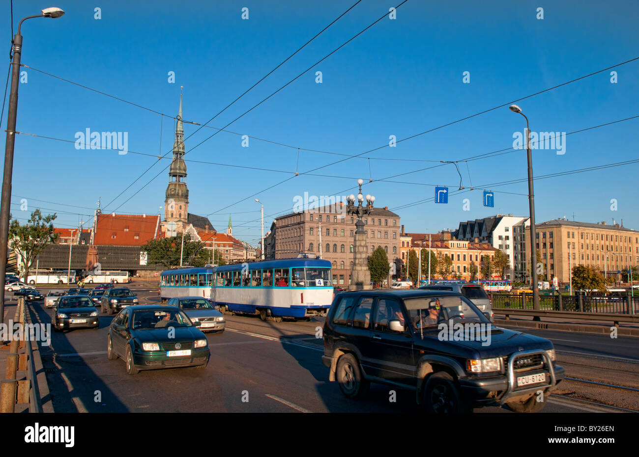 Riga Latvia modern capital with traffic on street busy modern improved ...