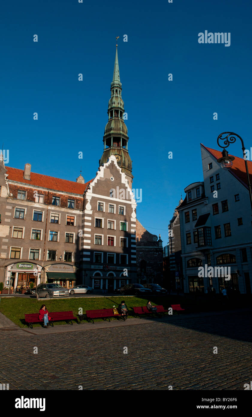 Riga Latvia modern capital St Peters Luthern Church Townhall Square ...