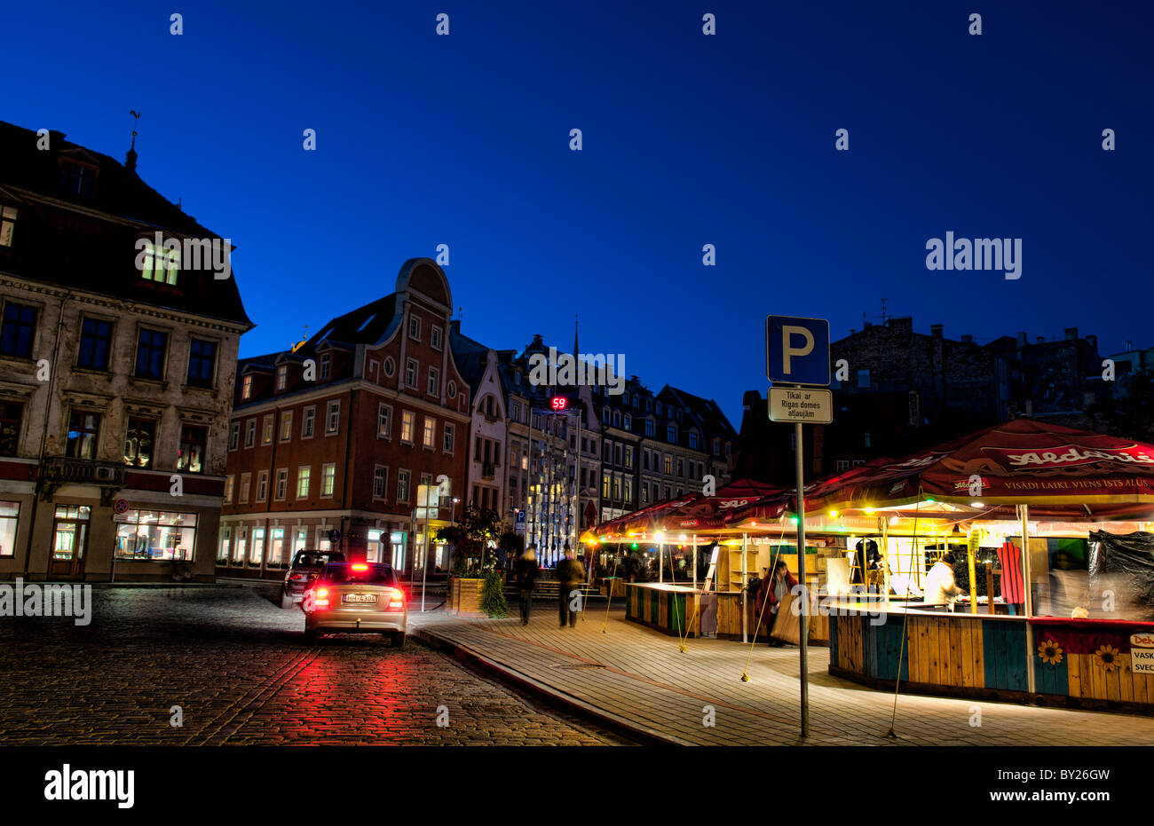 Riga Latvia modern capital night exposure of buildings in Townhall ...
