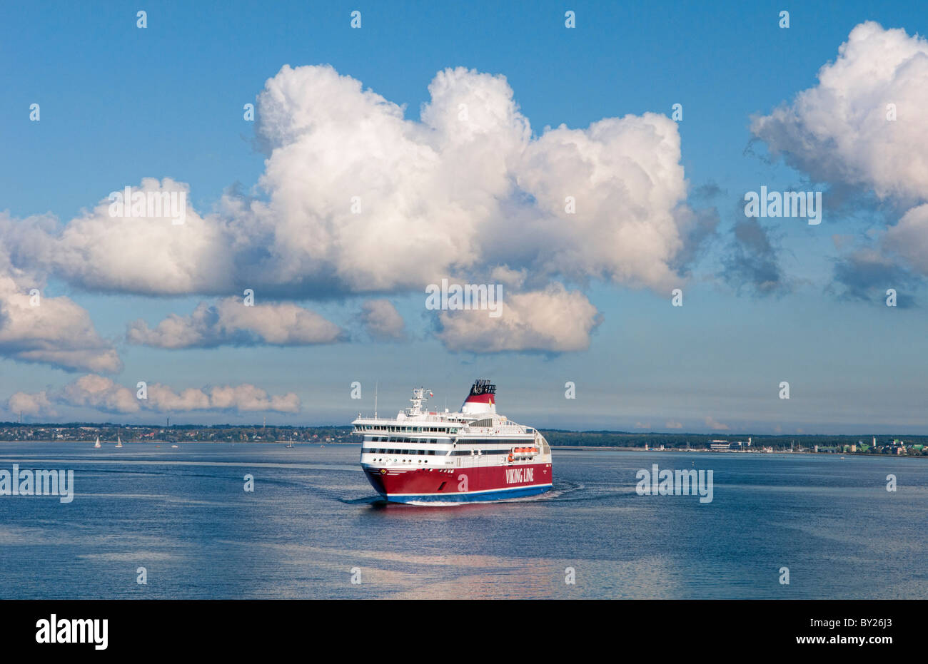 Modern Tallinn Estonia ferry arriving in Estonia from Finland white and ...