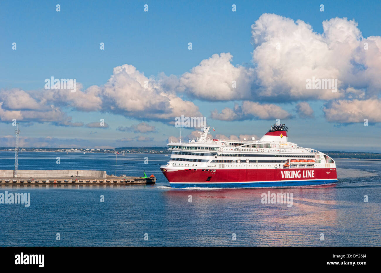 Modern Tallinn Estonia ferry arriving in Estonia from Finland white and ...