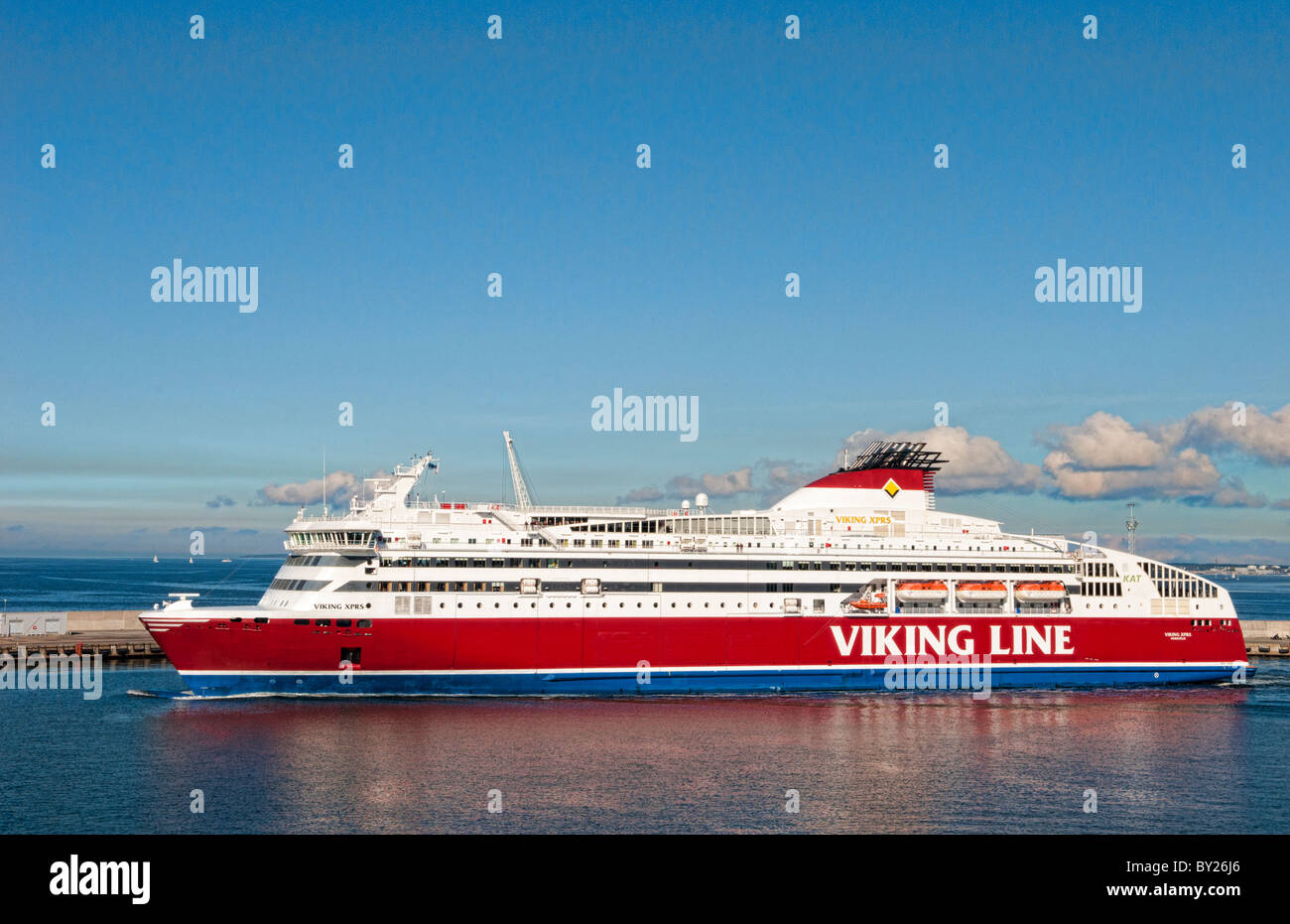 Modern Tallinn Estonia ferry arriving in Estonia from Finland white and ...