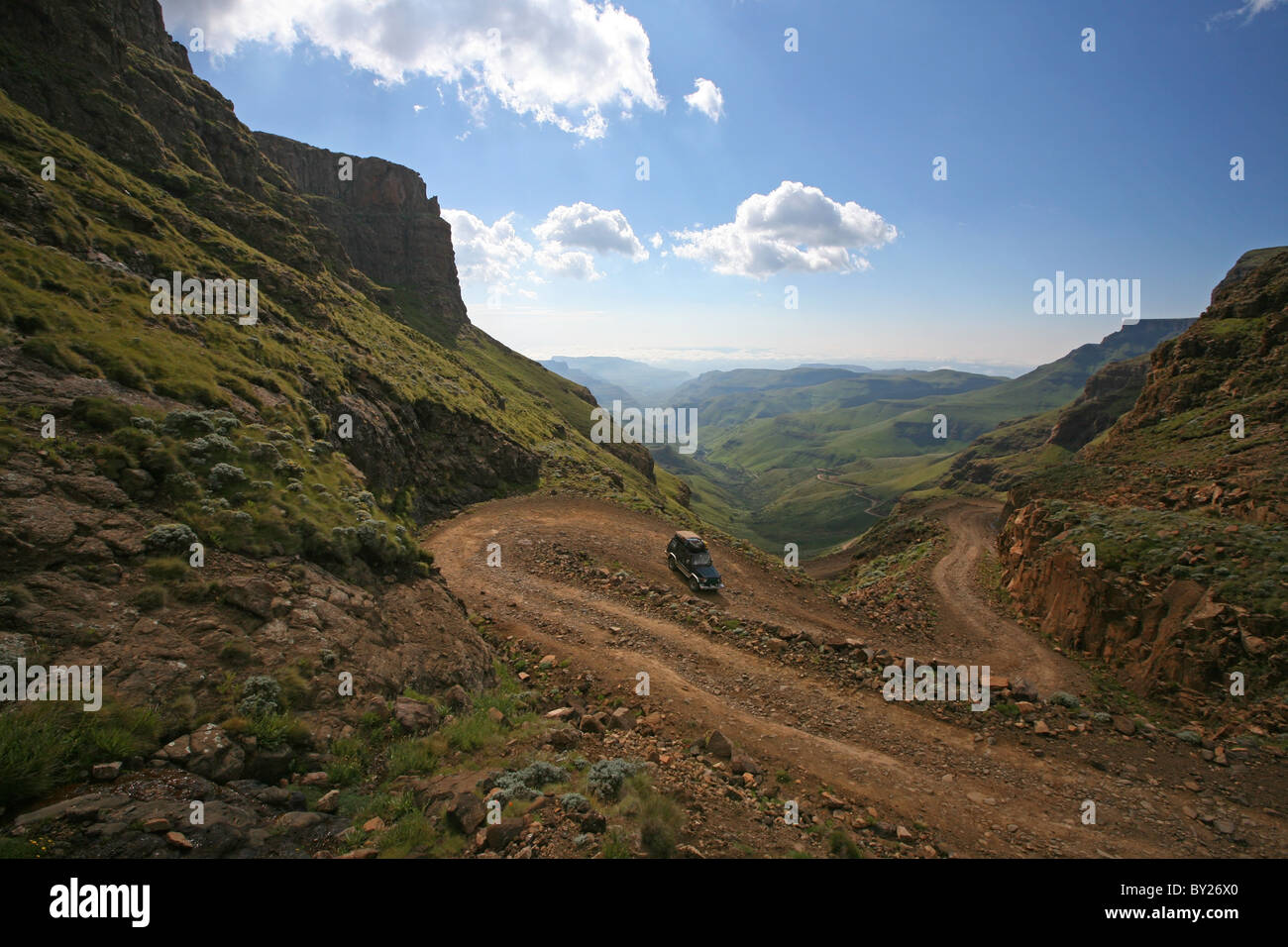 Lesotho, Sani Pass. The border with South Africa in the Drakensberg ...