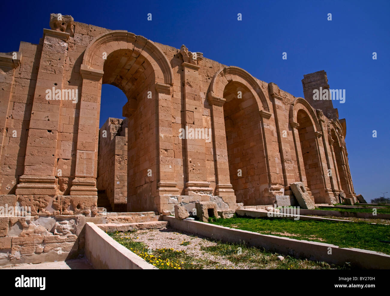 Sabratha, Libya; Remains from the outside walls of the Theatre in the ...