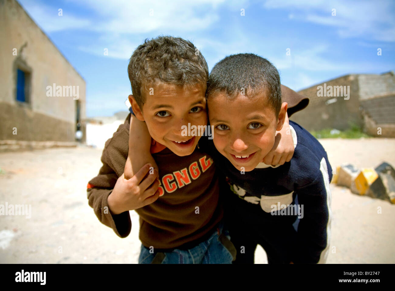 Tripoli, Libya; Two Libyan children posing for the camera at one of the ...