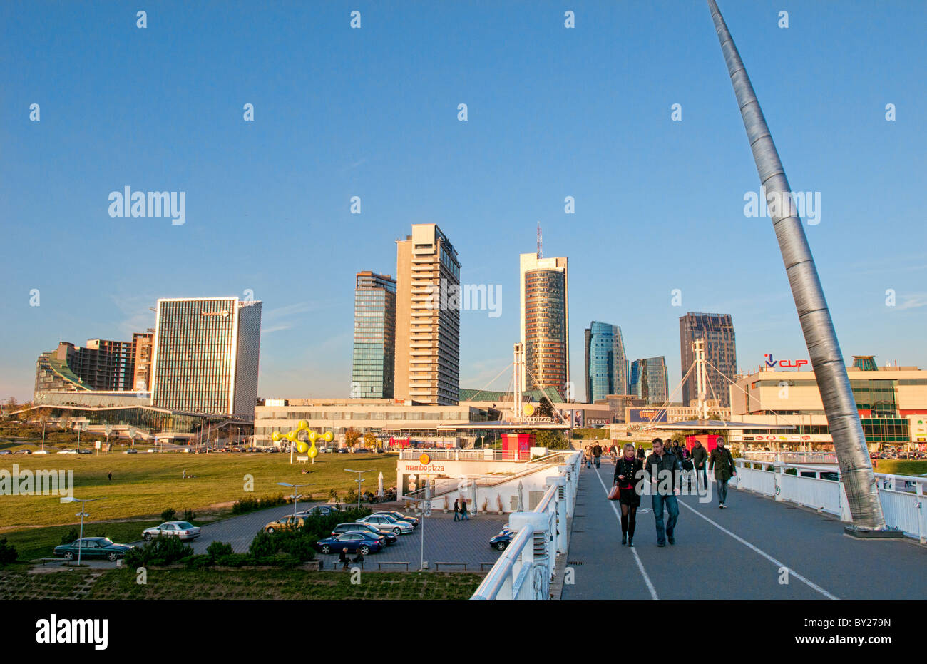 Ultra modern clean city of Vilnius Lithuania with new White Bridge ...