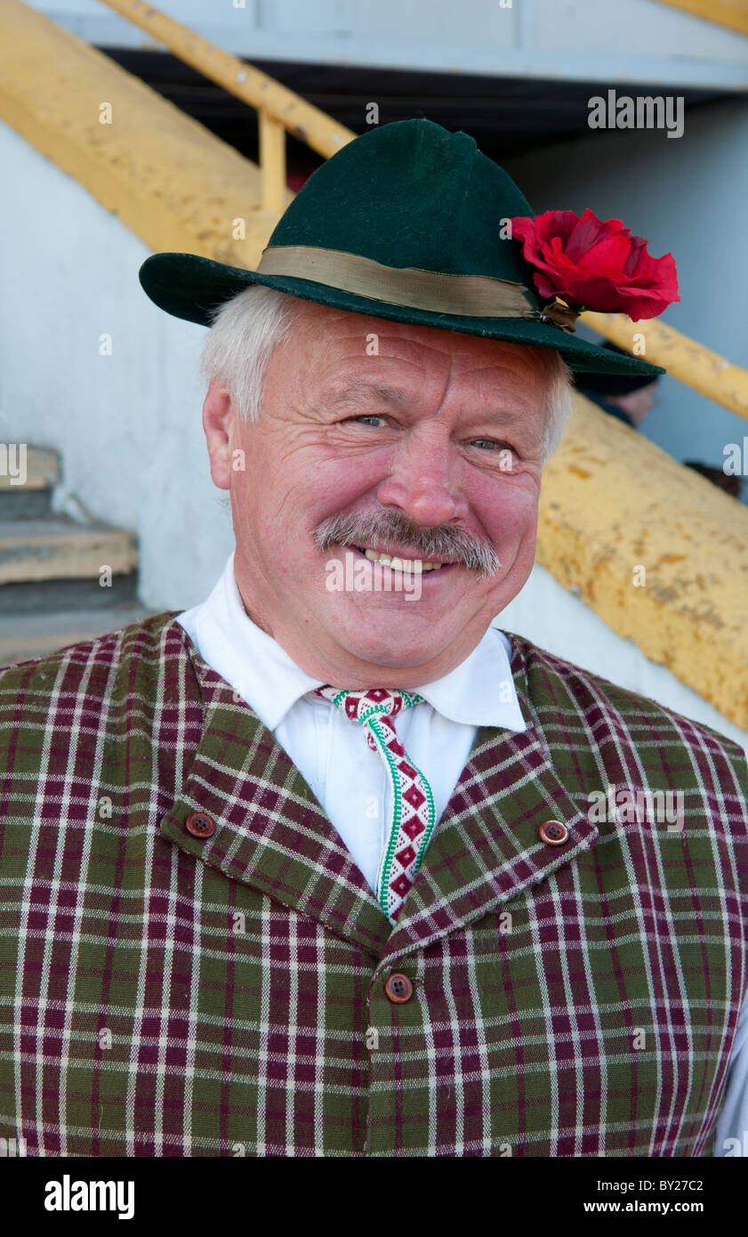 Great music traditional dress older man portrait in costume in festival ...