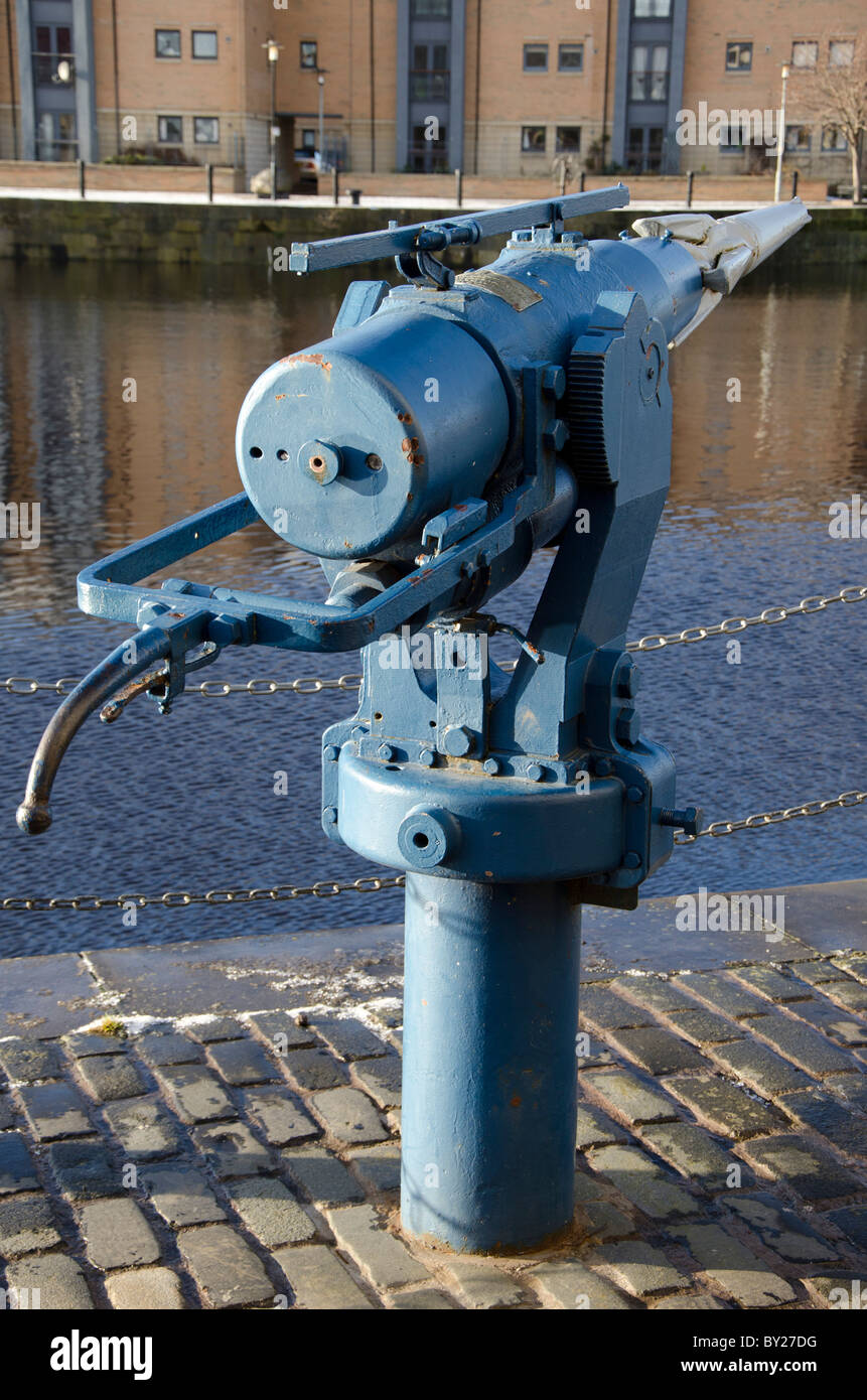 Old whaling harpoon gun mounted near Leith Docks, Edinburgh, Scotland ...