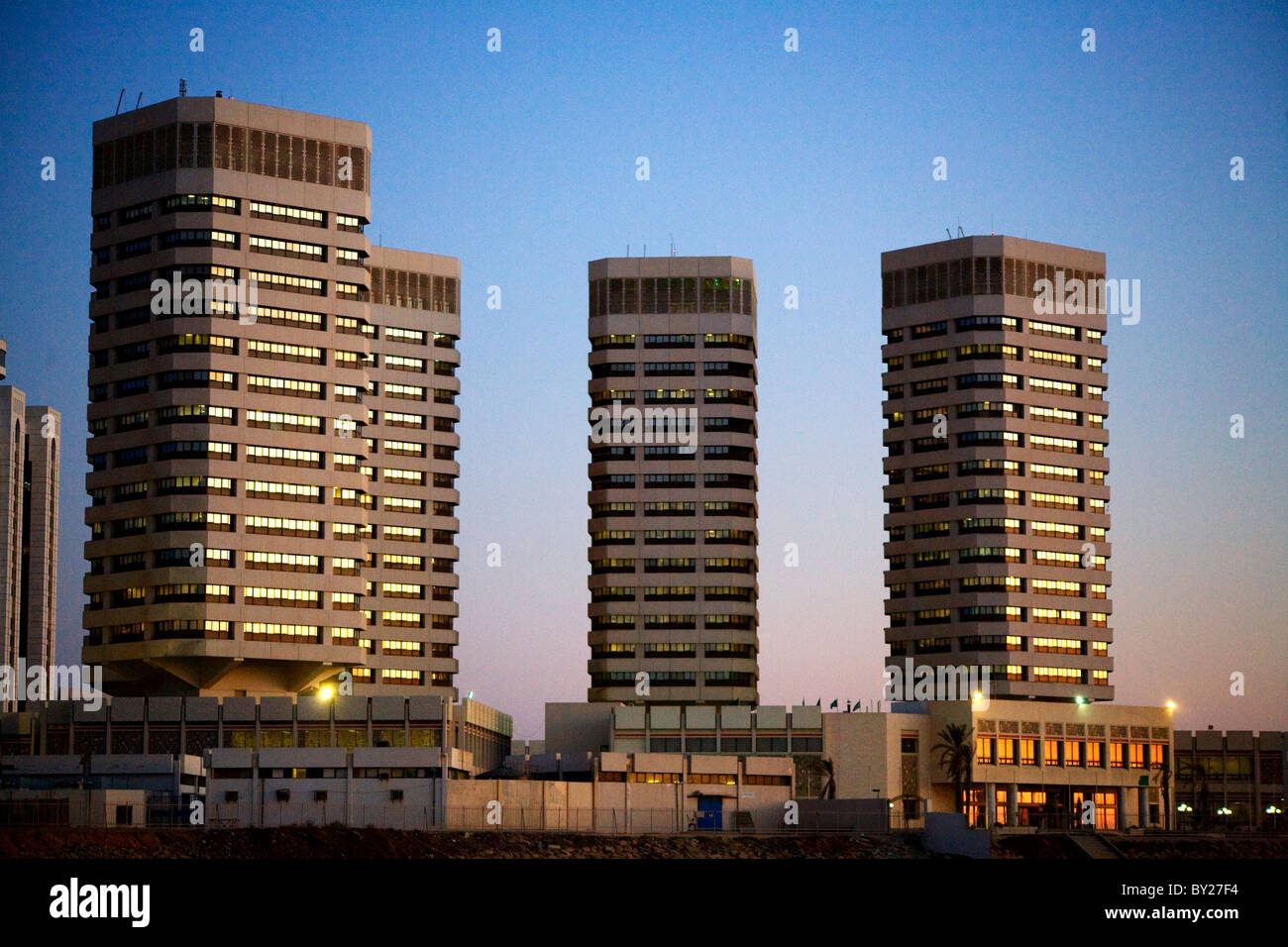 Tripoli, Libya; Four of the five towers of the Dhad al Imad Towers ...