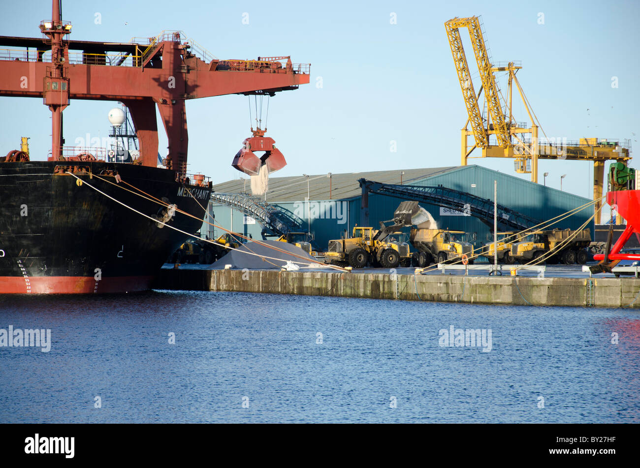 Ship berthed at Leith Docks, Edinburgh, Scotland, unloading a cargo of ...