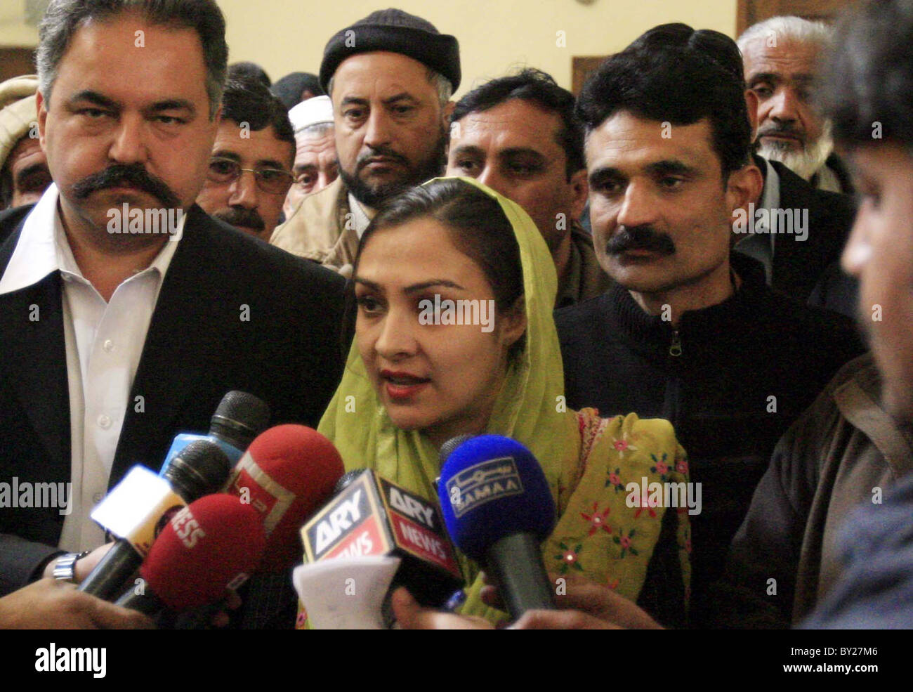 Muslim League-Q leader, MNA Marvi Memon talks with mediamen at high ...