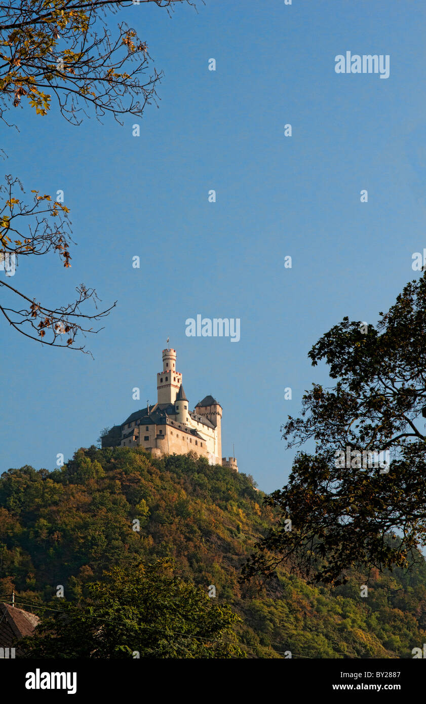 famous Marksburg Castle on hill wonderful charming village on Rhine ...